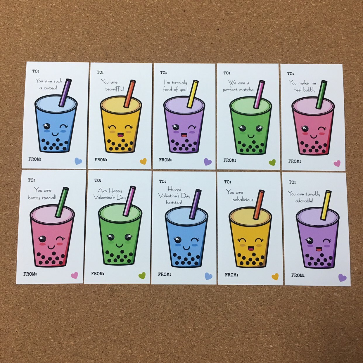 Kawaii Bubble Boba Tea Valentine's Day Card Set | Etsy