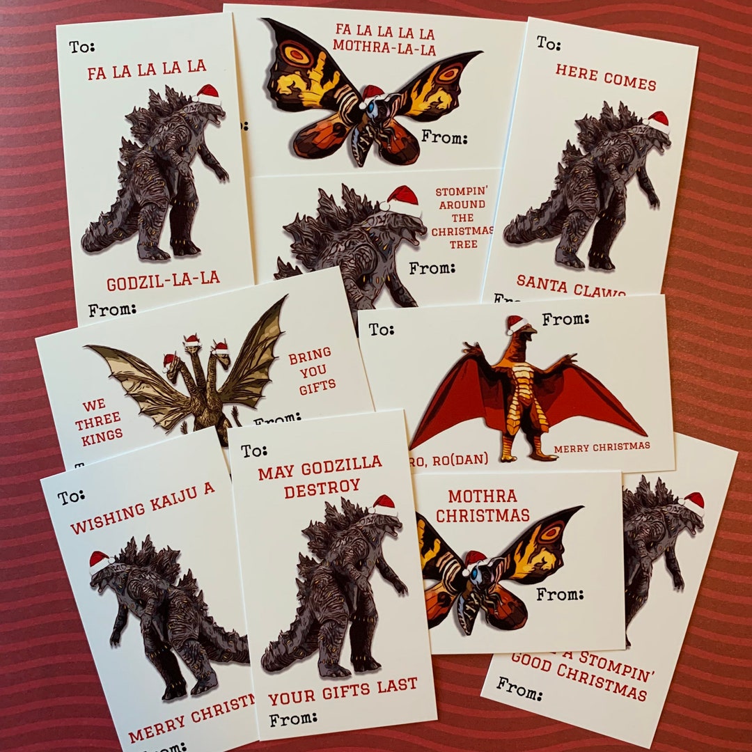 Godzilla Holiday Gift Tag Set, King Ghidorah, Mothra, Rodan, Kaiju ...