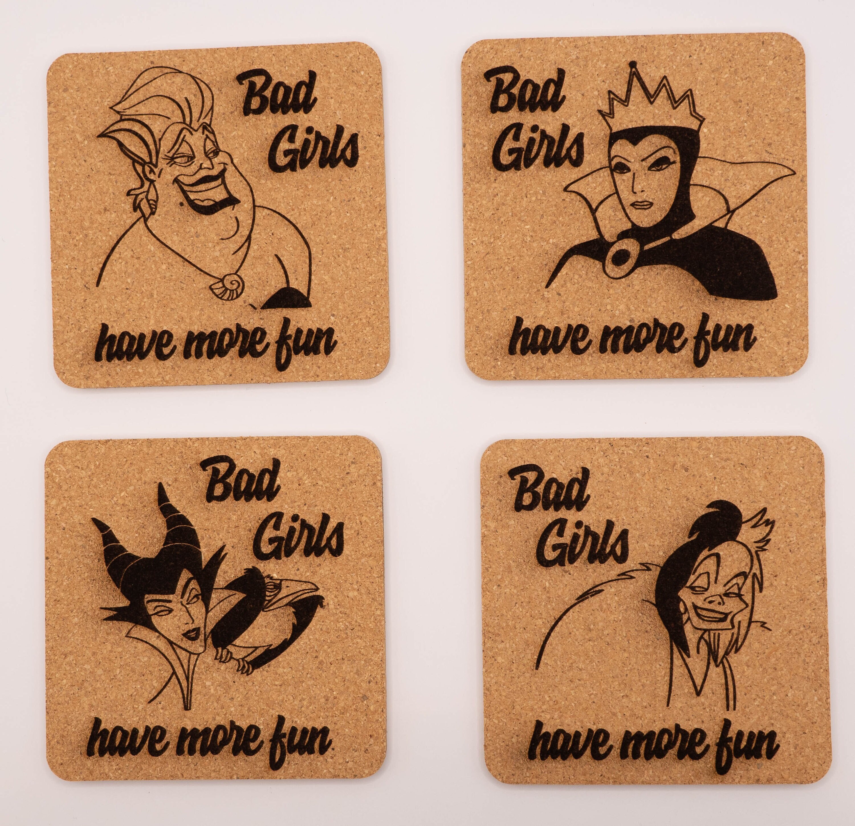 Disney Villains Inspired Cork Coasters (maleficent, Ursula, Cruella De ...