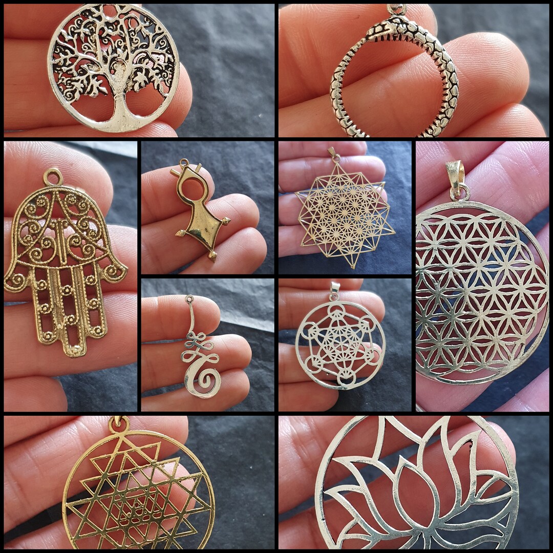 Brass Pendants Sacred Geometry & Lotus, Shri Yantra, Metatron, Flower ...