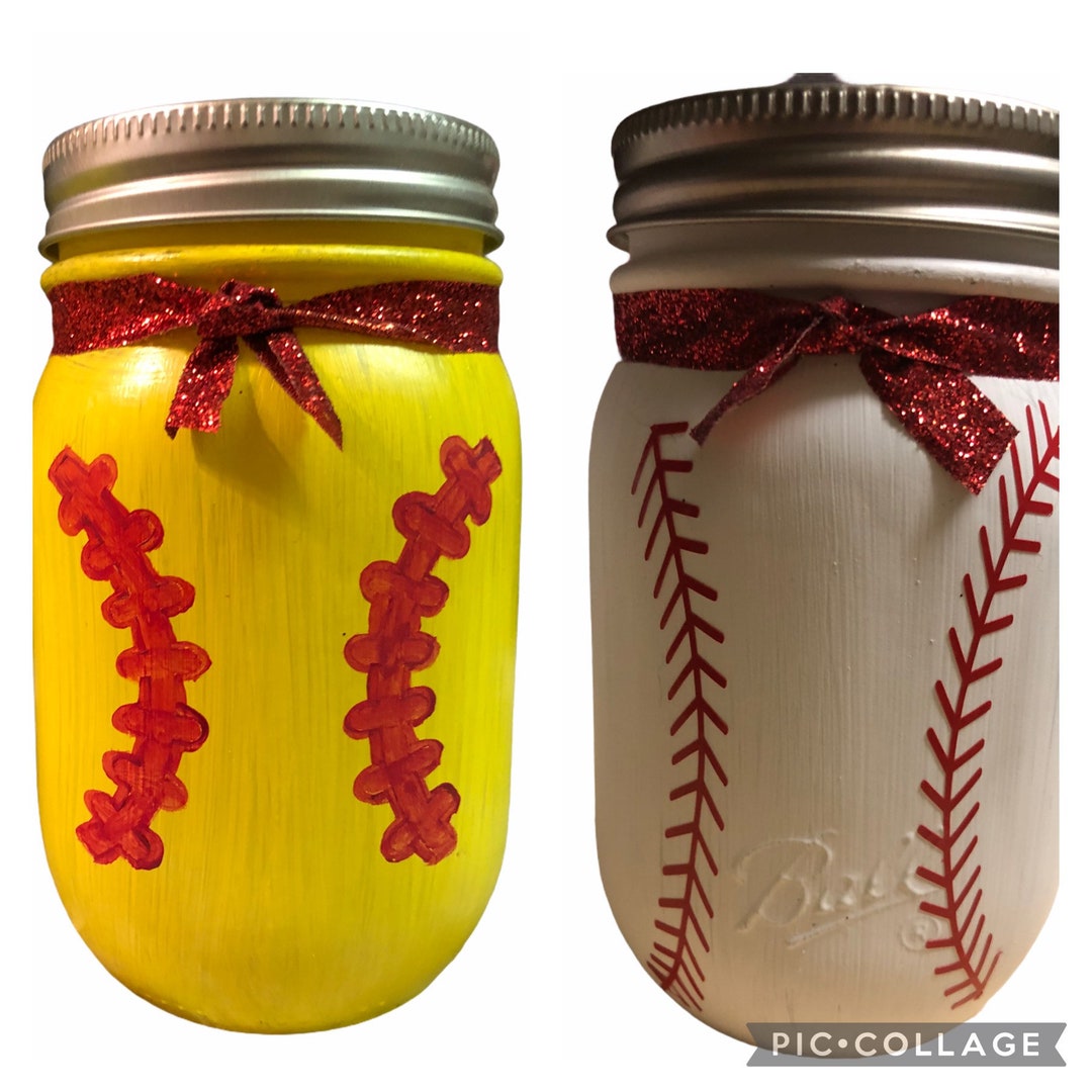 Softball & Baseball Hand Painted Mason Jars - Etsy