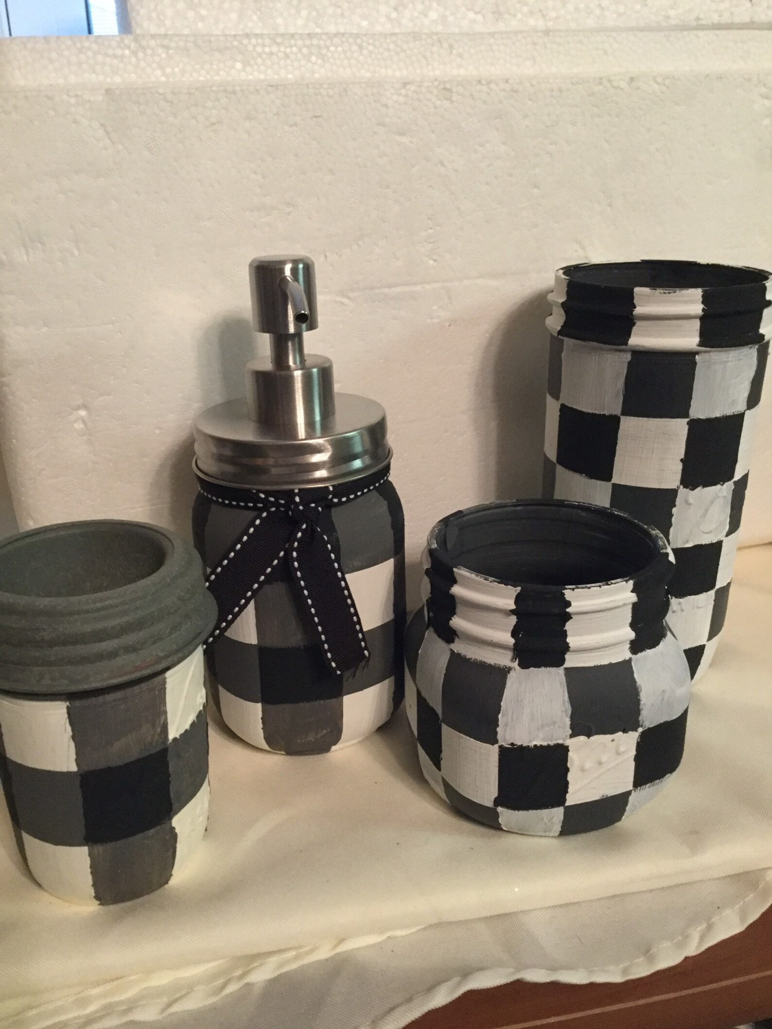 Black and White Checkered Painted Mason Jars - Etsy