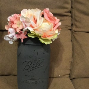 Rustic Painted Mason Jars With Flower Arrangement - Etsy