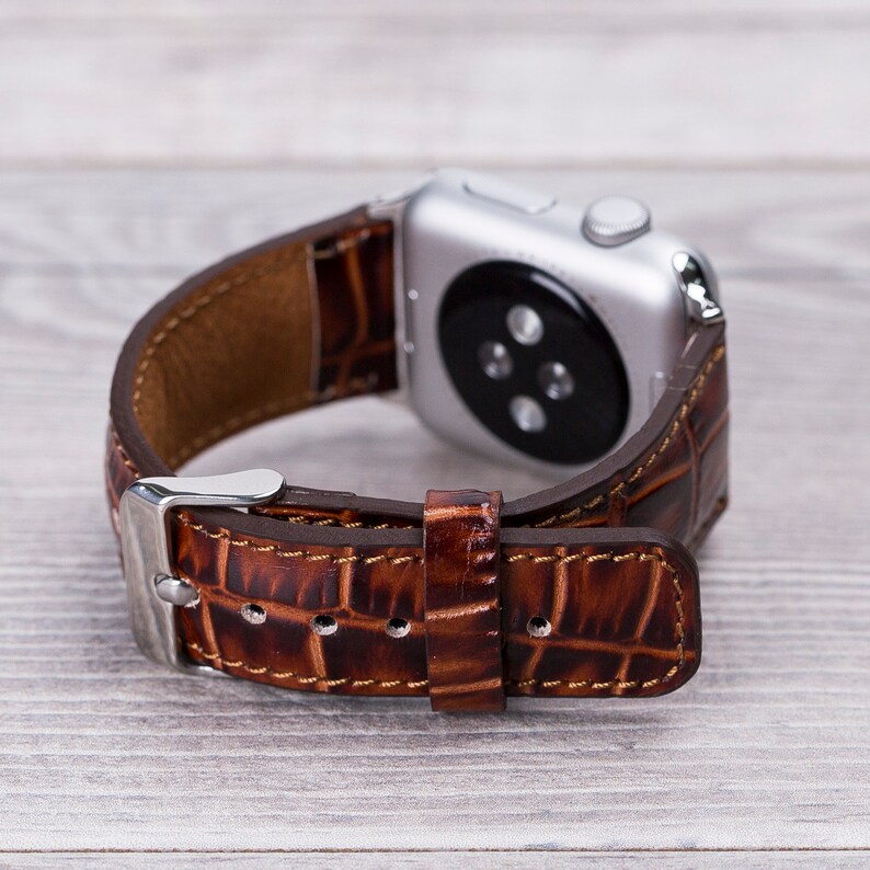Croco Pattern Brown Leather Apple Watch Band 45mm 44mm - Etsy