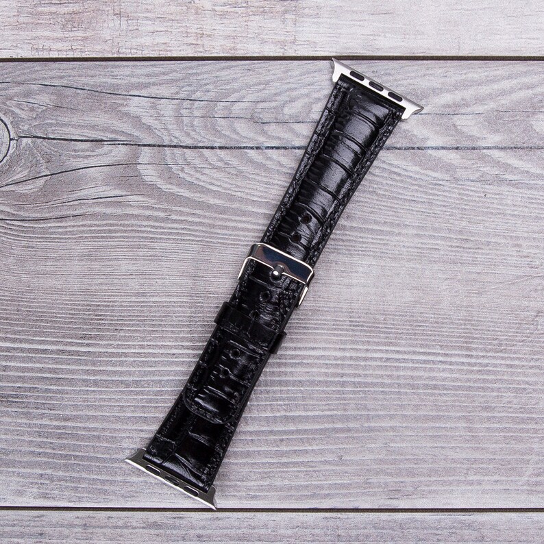 Croco Pattern Black Leather Apple Watch Band 45mm 44mm - Etsy
