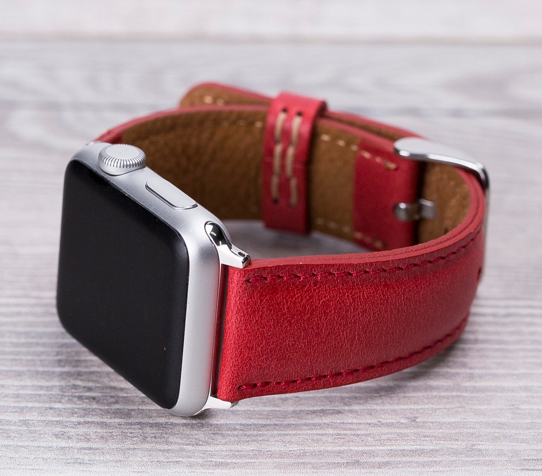 Red Leather Apple Watch Band, 49mm, 45mm, 44mm, 42mm, 46mm for Series 1 ...
