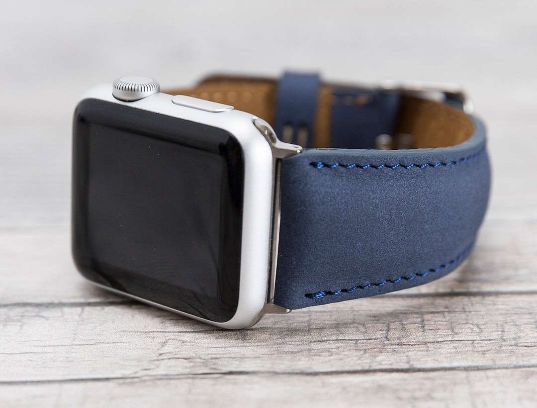 Antic Blue Leather Apple Watch Band for Series 1-11, SE 1-3 & Ultra 1-3 ...