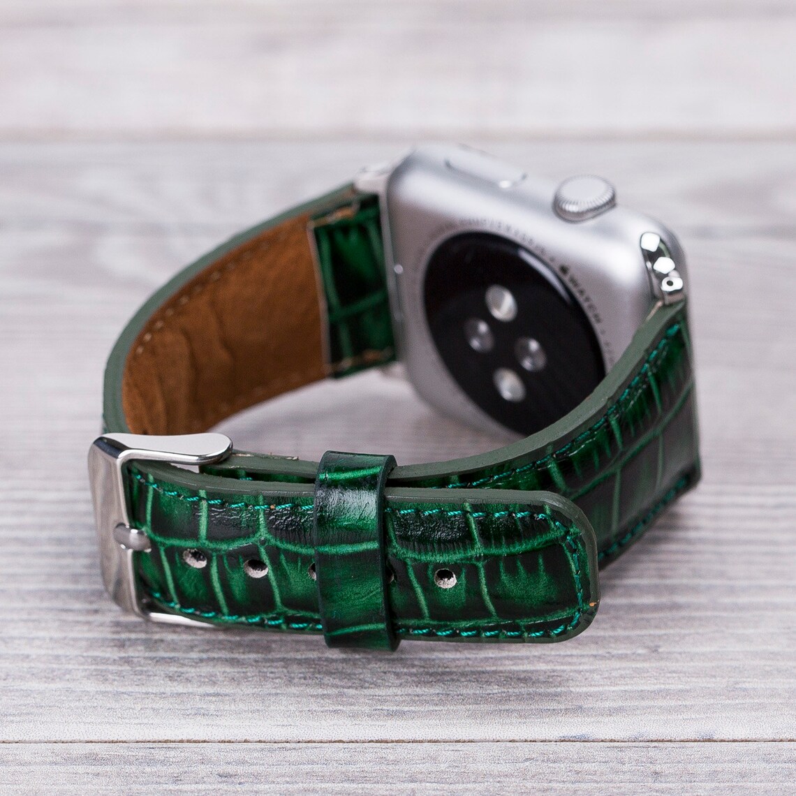 Croco Pattern Green Leather Apple Watch Band 45mm 44mm - Etsy