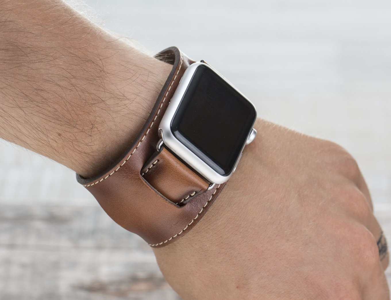 Brown Full Grain Leather Apple Watch Cuff 42mm 38mm 40mm | Etsy