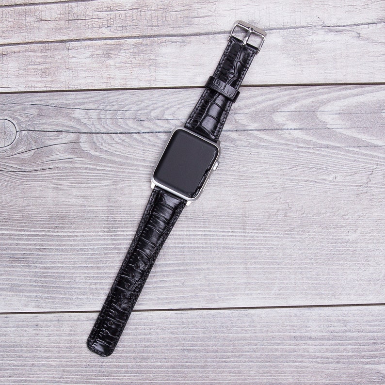 Croco Pattern Black Leather Apple Watch Band 45mm 44mm - Etsy