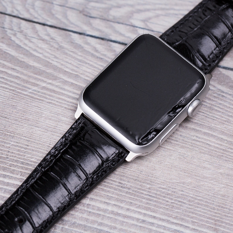 Croco Pattern Black Leather Apple Watch Band 45mm 44mm - Etsy