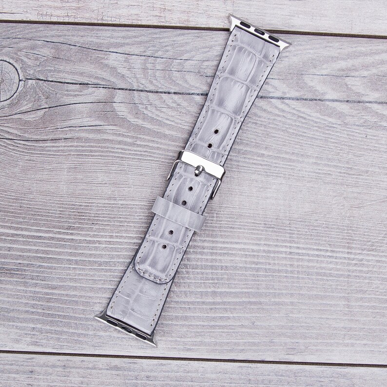 Croco Pattern White Leather Apple Watch Band 45mm 44mm - Etsy