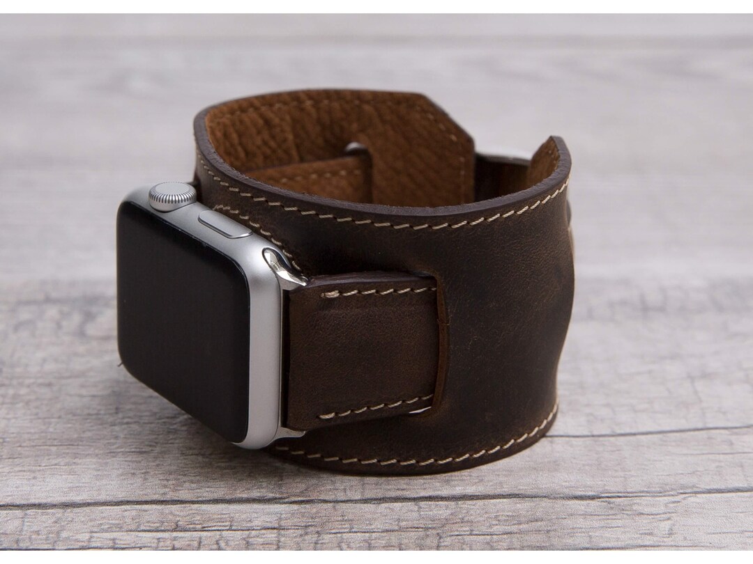 Brown Full Grain Leather Apple Watch Band Cuff – Handmade Strap for ...