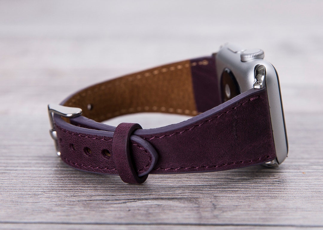 Purple SLIM Leather Apple Watch Band, 42mm, 42mm, 46mm, 44mm for Series ...
