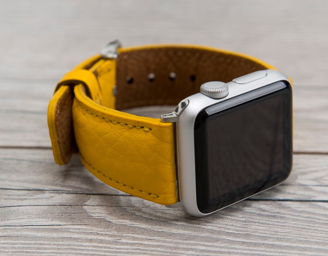 Yellow Full Grain Leather Apple Watch Band for Series 1-11, SE 1-3 ...