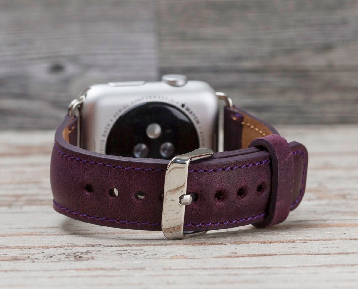 Purple Full Grain Leather Apple Watch band 42mm 38mm 40mm | Etsy