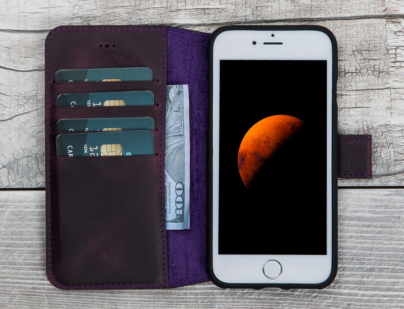 SALE Leather Iphone 8 / 8 Plus Case Wallet Purple FREE - Etsy