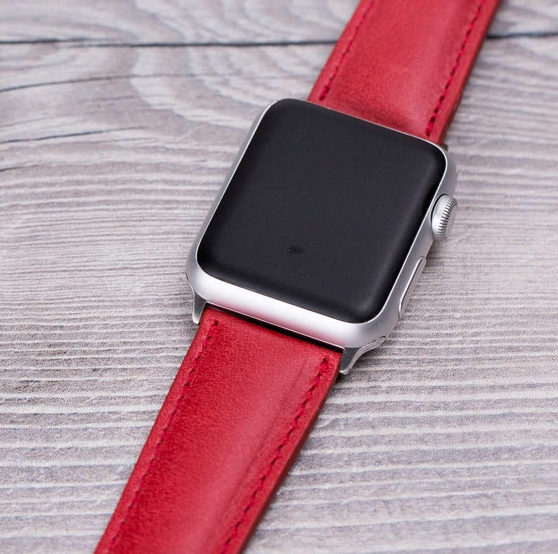 Red Leather Apple Watch Band 49mm 45mm 44mm 41mm 40mm for - Etsy