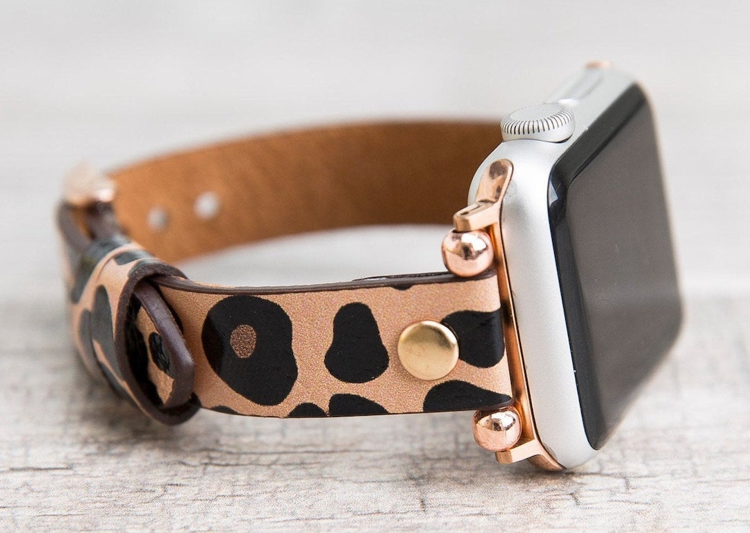 Leopard Print Leather Apple Watch Band With Rose Gold Rivets - Etsy