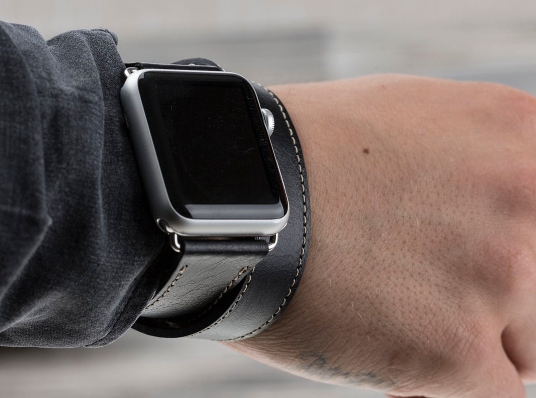 Black Leather Apple Watch Wrap for Series 1-11 - SE & Ultra 1-3 - Etsy