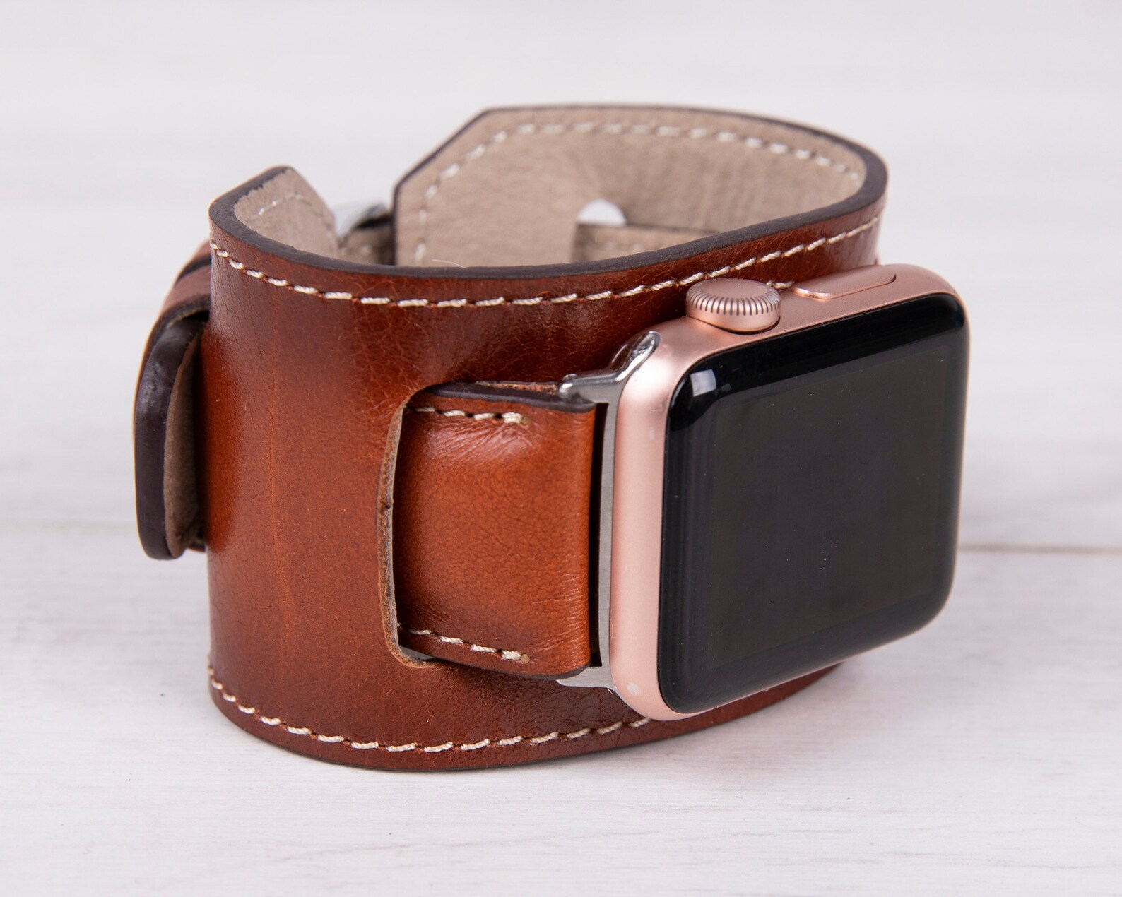 Brown Full Grain Leather Apple Watch Cuff, 42mm, 38mm, 46mm, 44mm, 42mm ...