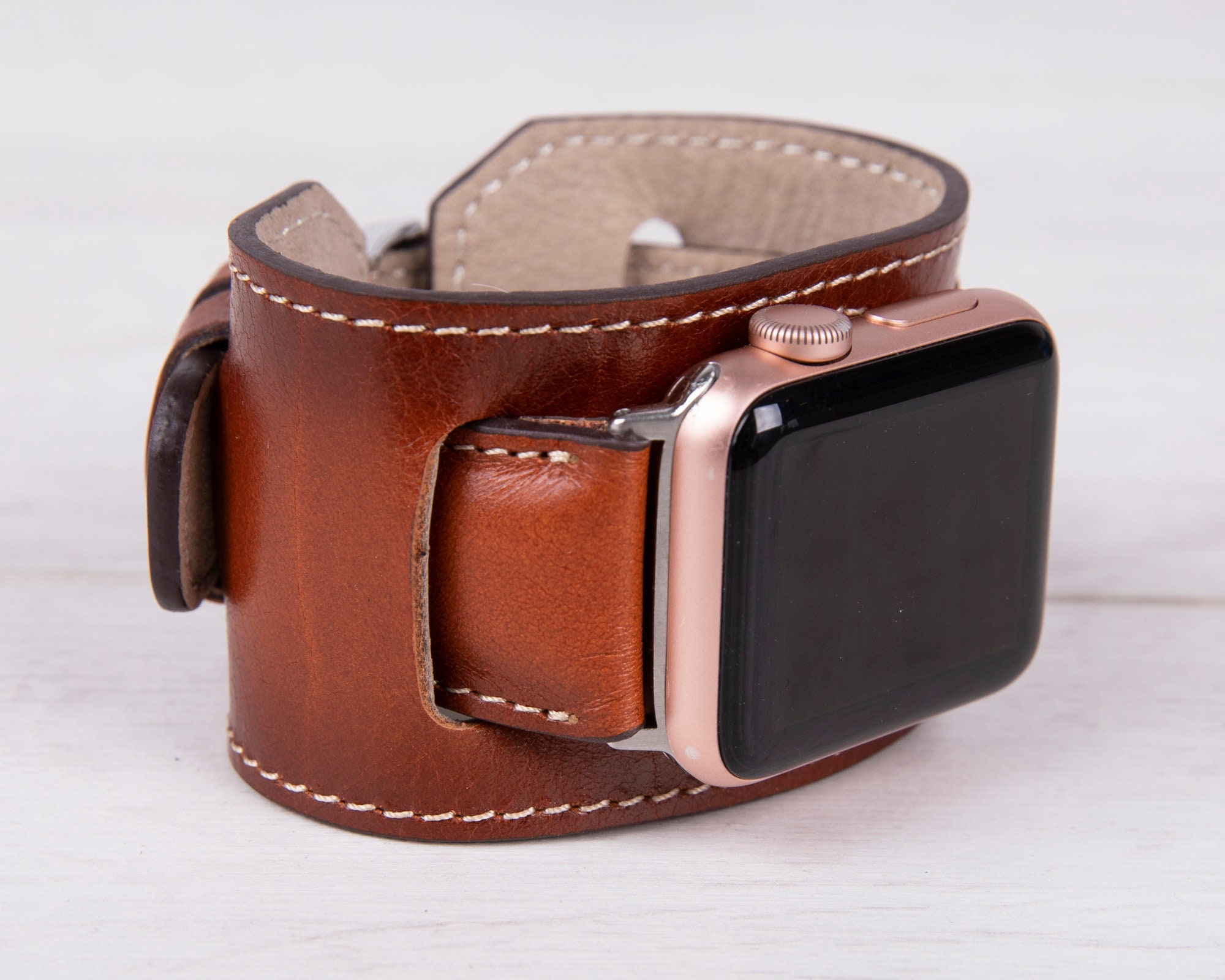 Brown Full Grain Leather Apple Watch Cuff 42mm 38mm 40mm - Etsy