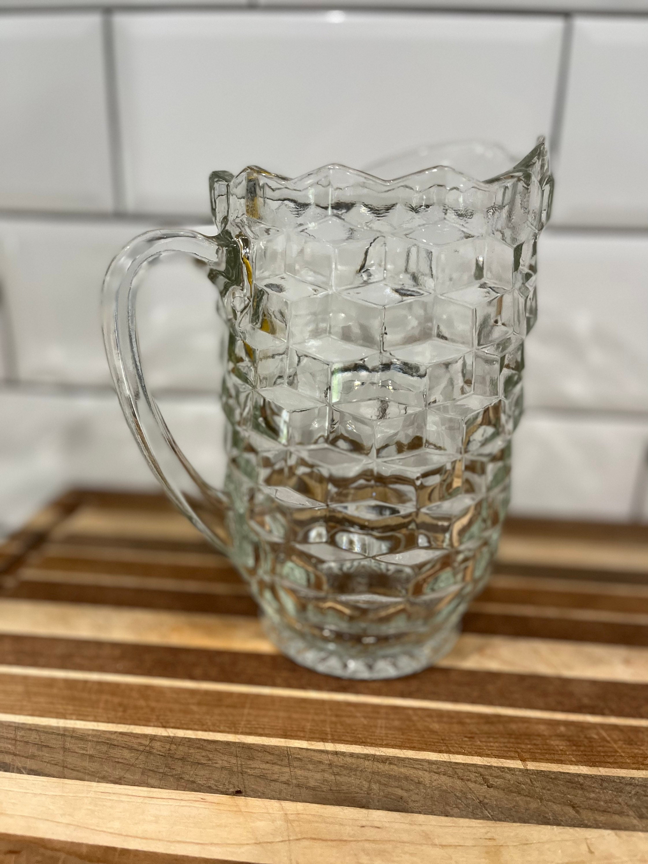 Whitehall Clear Glass Cube 48 Oz Pitcher Indiana Glass Co Vintage Water ...
