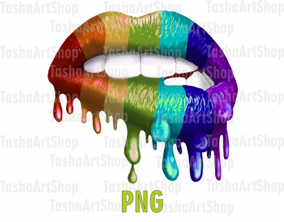 Lip Biting Lgbt Rainbow Dripping Lips Rainbow Printable Etsy