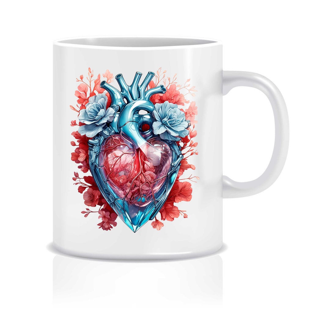 Glass Blue Anatomic Heart in Flowers, Design Sublimation, Card Images ...
