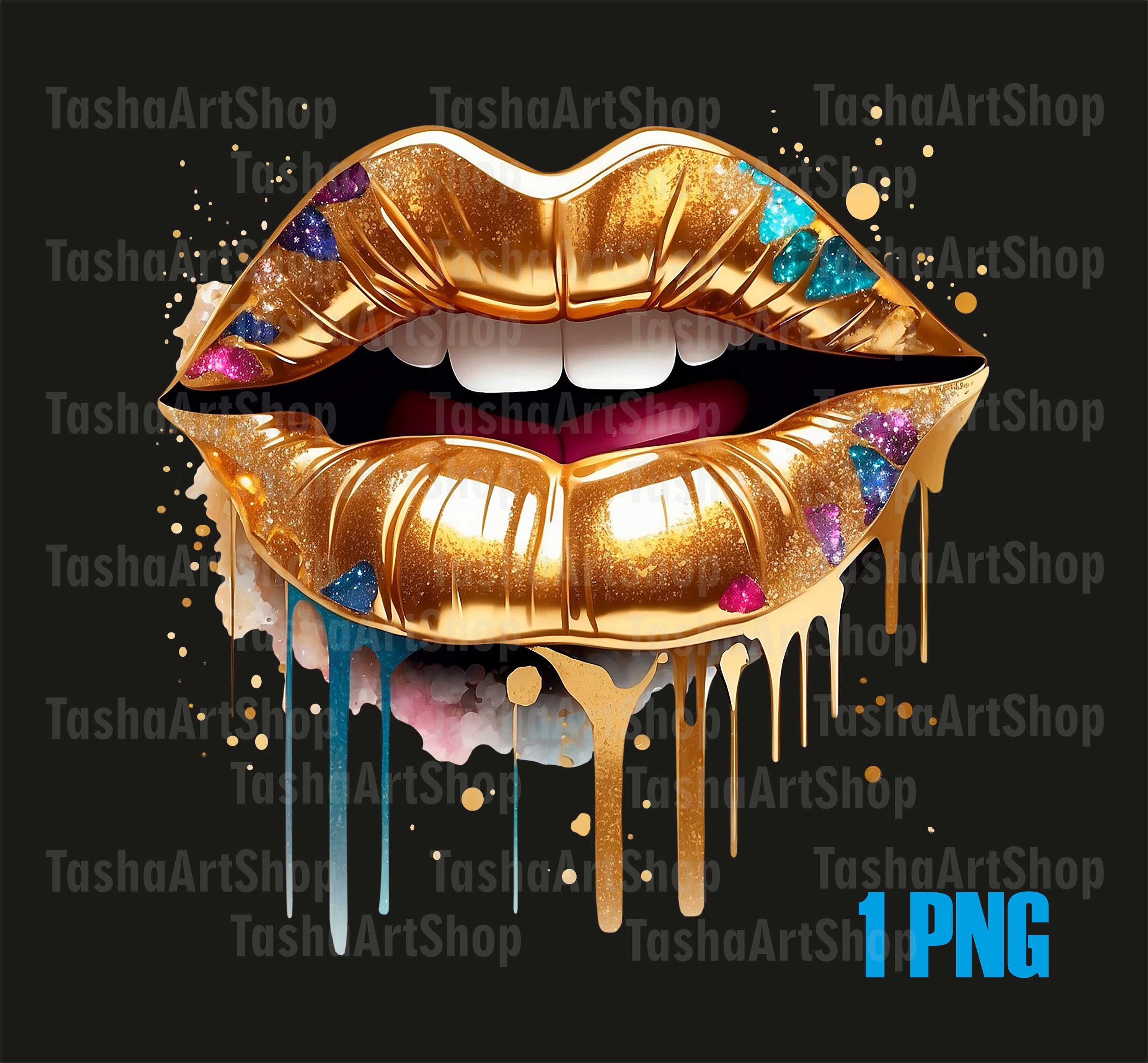Glitter Gold Lips Art, Makeup Logo, Digital Download, Printable Shirt ...