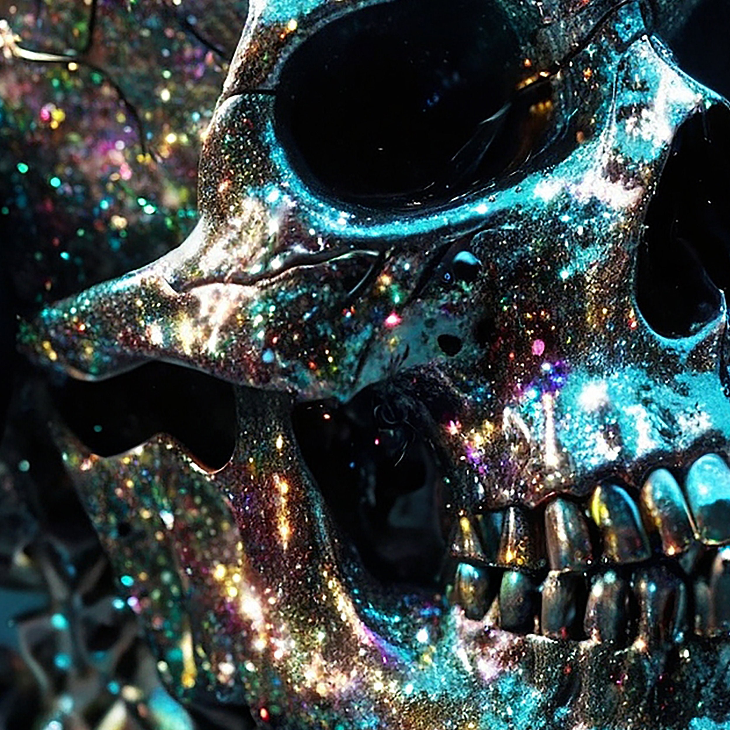 Wall Decor, Shiny Skull With Headphones, Sequins, Glitter, Large Size ...