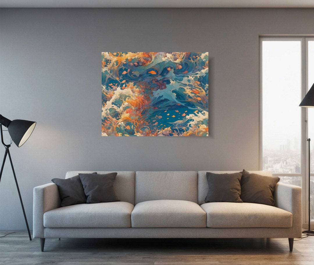 Digital Seascape Illustration - Large Wall Art, Abstract Watercolor ...