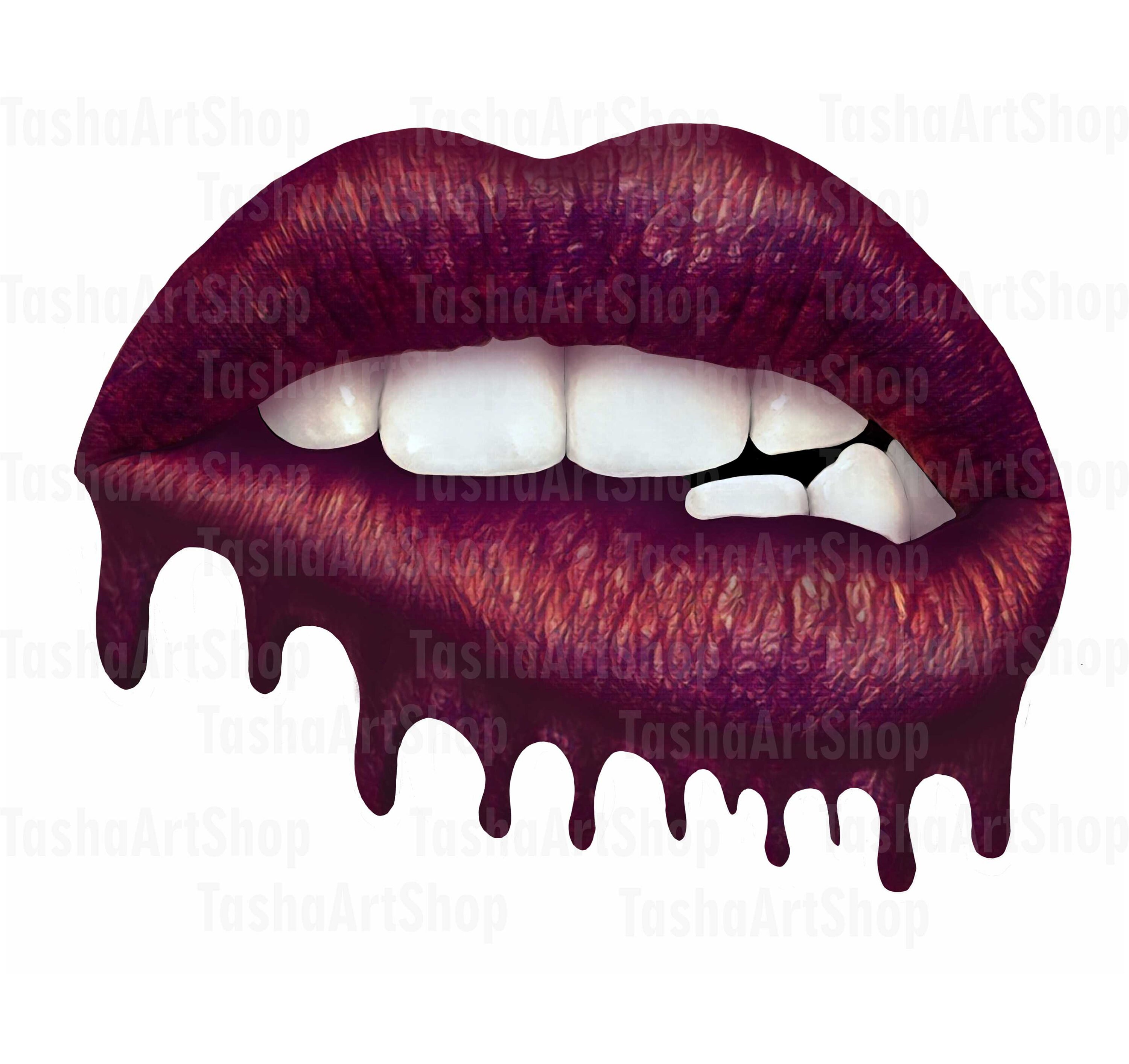 Png Lip Biting, Dark Burgundy, Dripping Lips, Printable, Sublimation ...