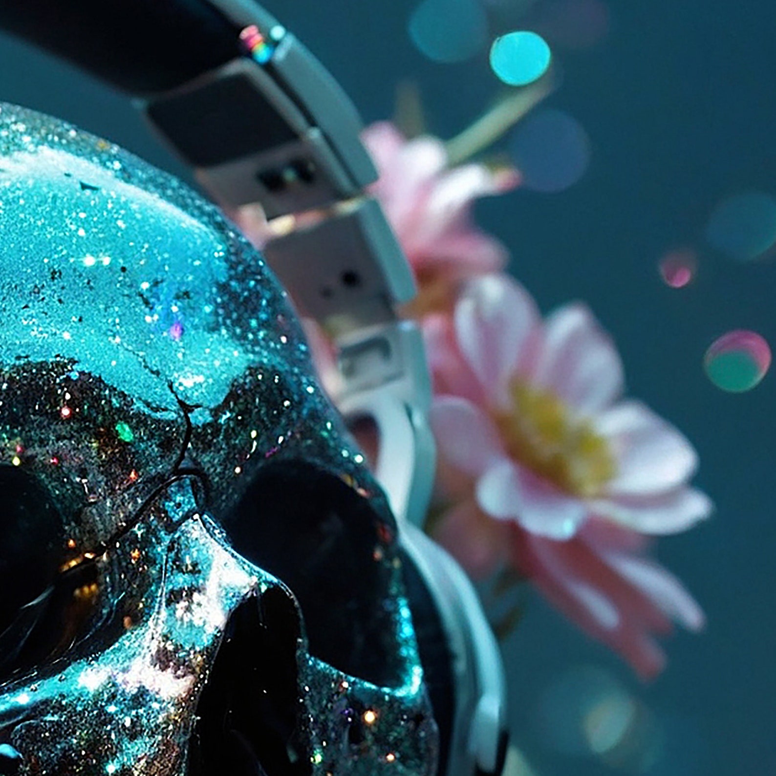 Wall Decor, Shiny Skull With Headphones, Sequins, Glitter, Large Size ...