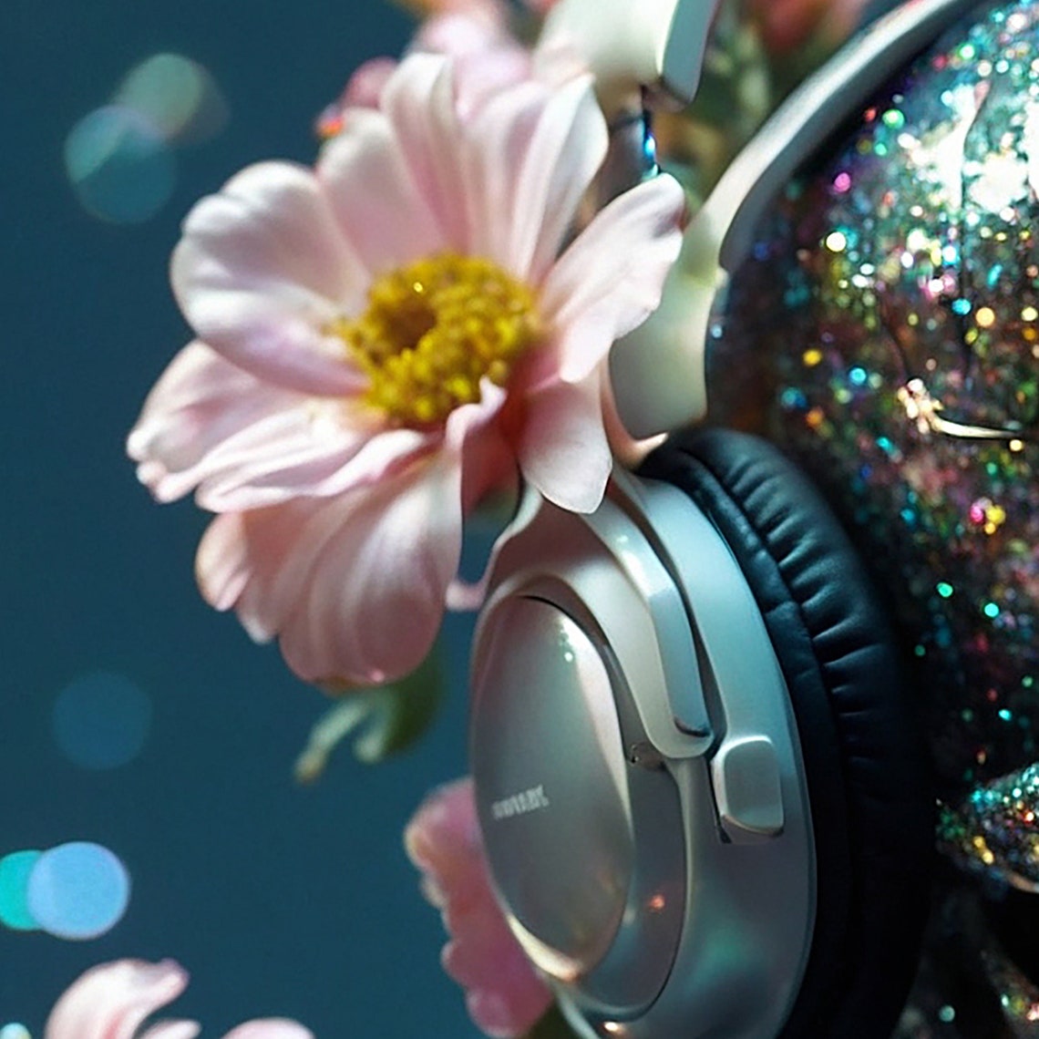 Wall Decor, Shiny Skull With Headphones, Sequins, Glitter, Large Size ...