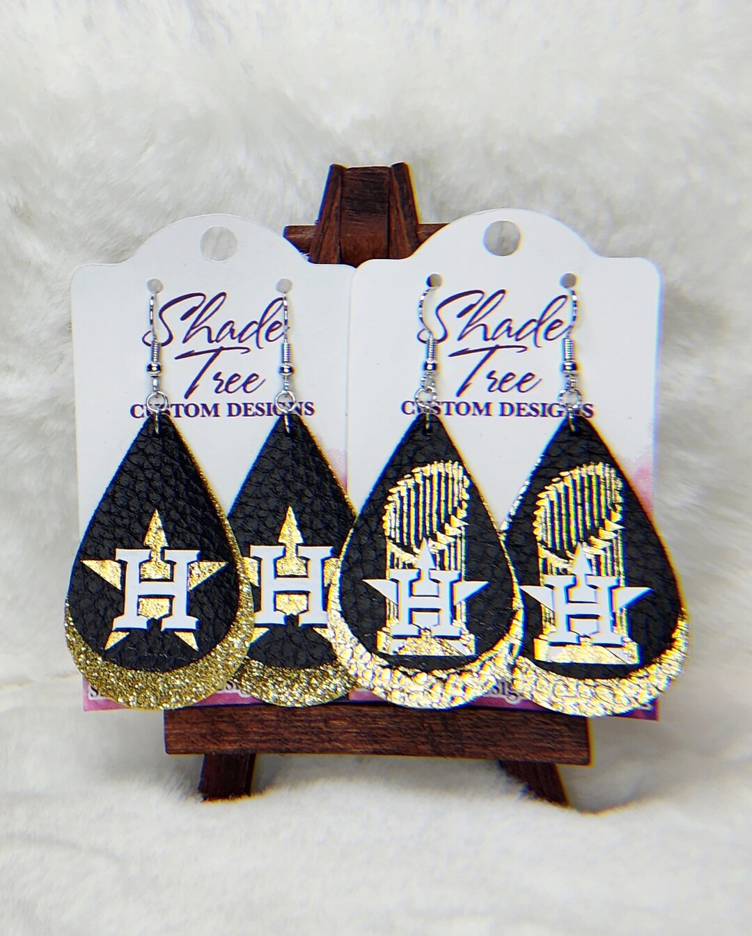 Astros Black gold Rush Faux Leather Earrings - Etsy
