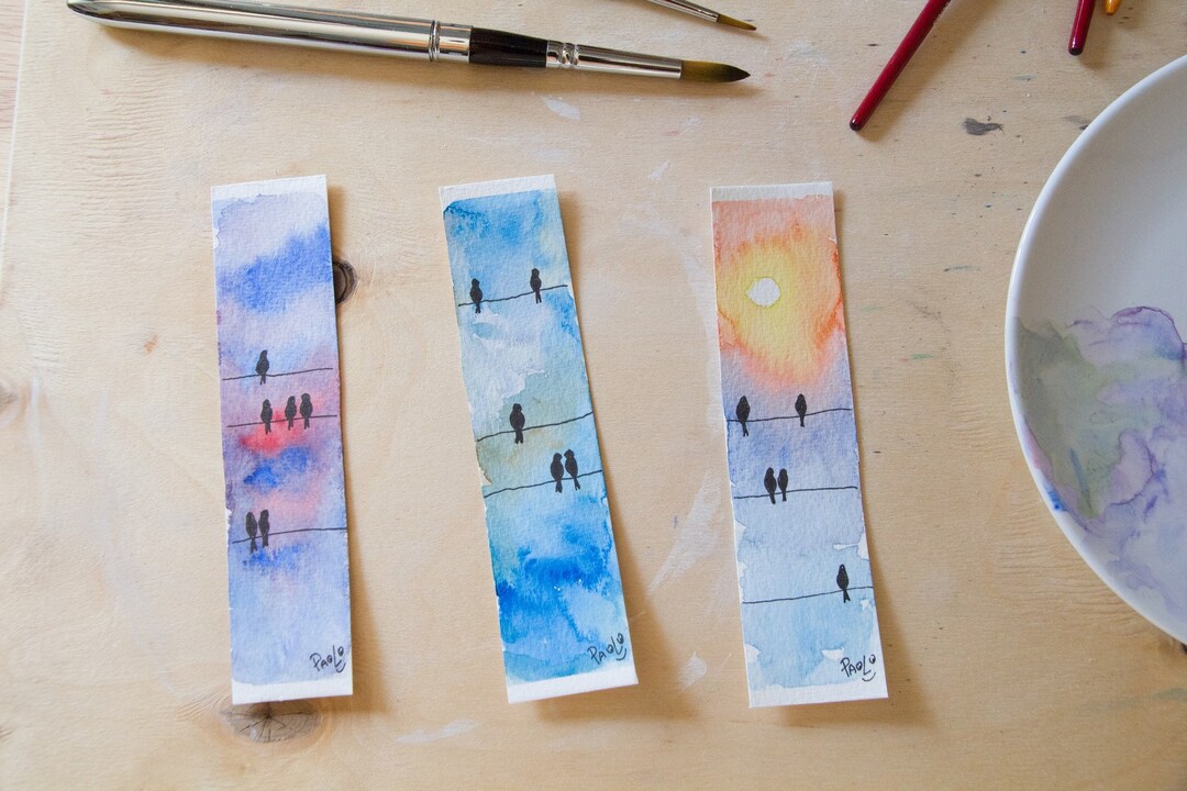 Group of 3 Cm. 16x4 Bookmarks Made With Watercolor on Paper Canson 300 ...