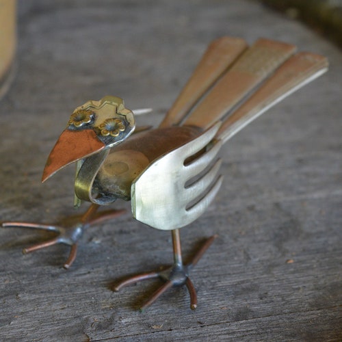 Spoon Bird Silverware Sculptures Silver Copper Eclectic Metal - Etsy