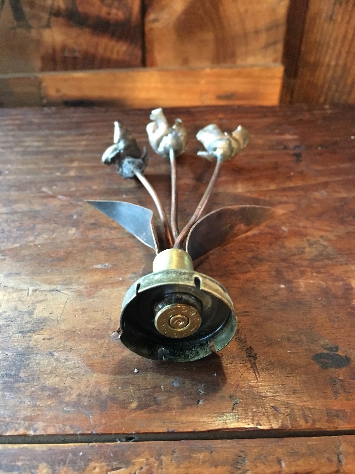 Bullet Flowers Copper Stem and Leaves Shell Base - Etsy