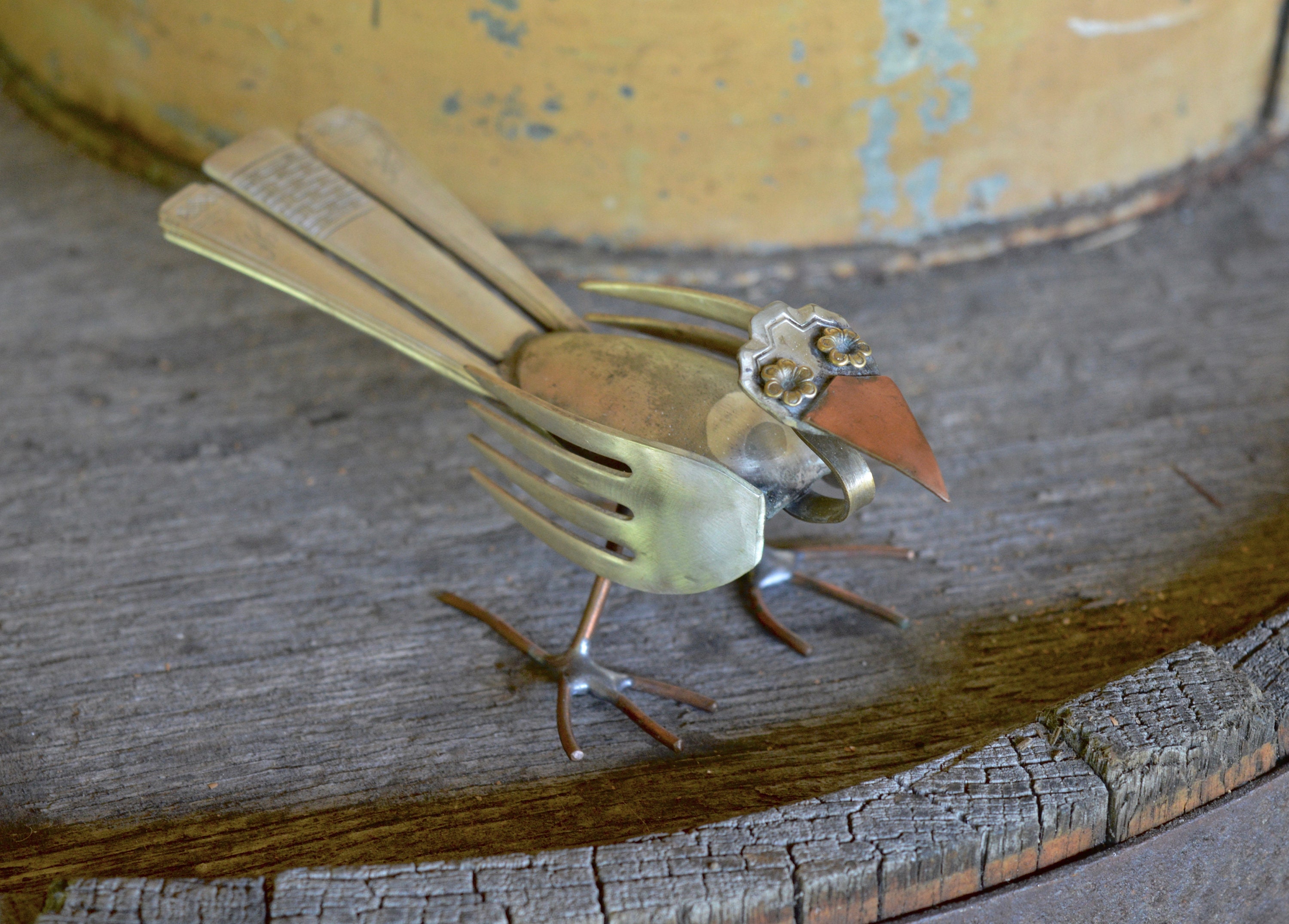 Spoon Bird Silverware Sculptures Silver Copper Eclectic Metal Art ...
