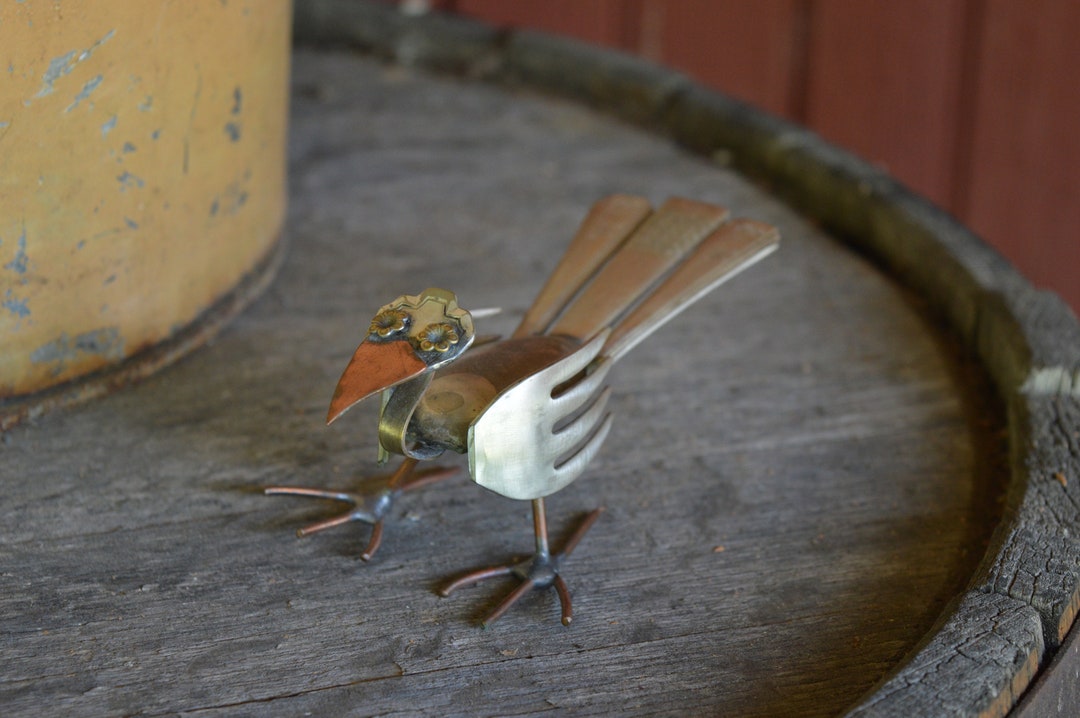 Spoon Bird Silverware Sculptures Silver Copper Eclectic Metal Art ...