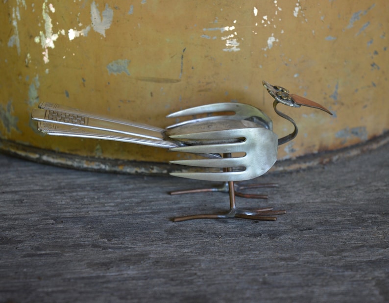 Spoon Bird Silverware Sculptures Silver Copper Eclectic Metal Art ...