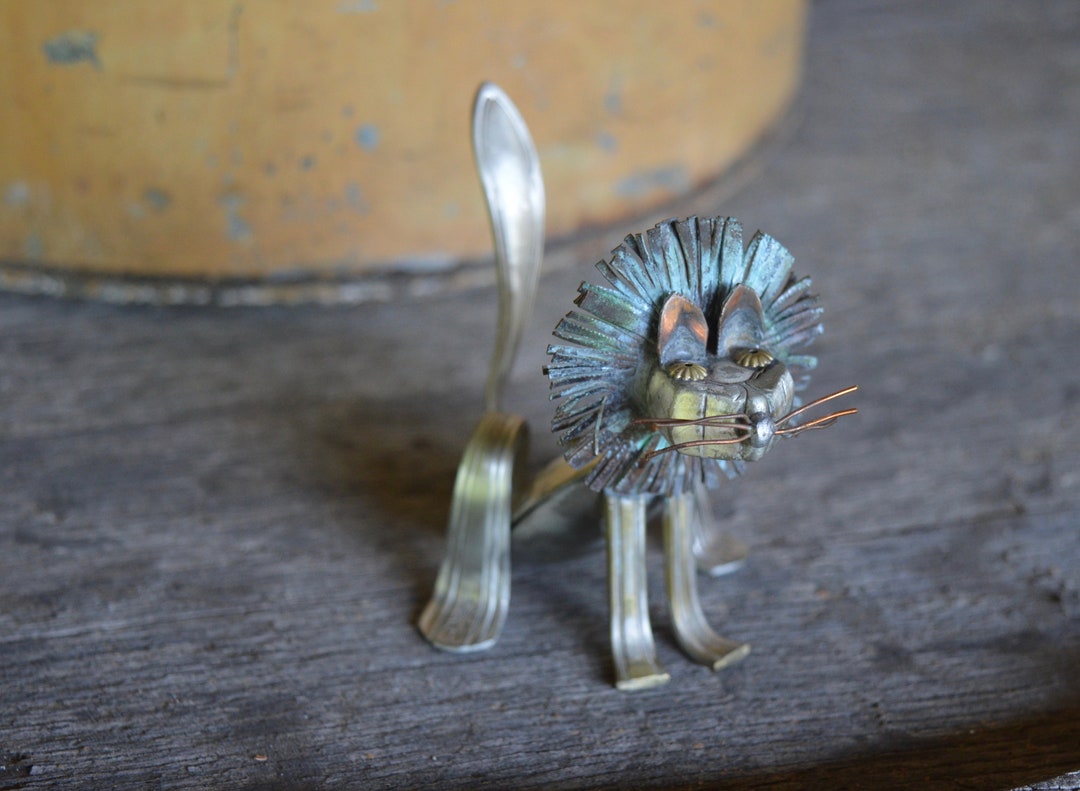 Lion Silverware Sculpture Vintage Silverplated Flatware Handmade - Etsy