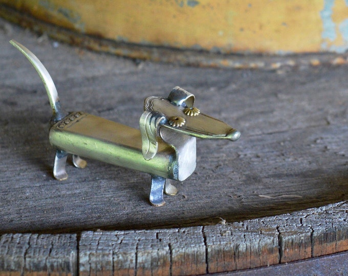 Dachshund Dog Silverware Art Small Sculpture Vintage Silverplated ...