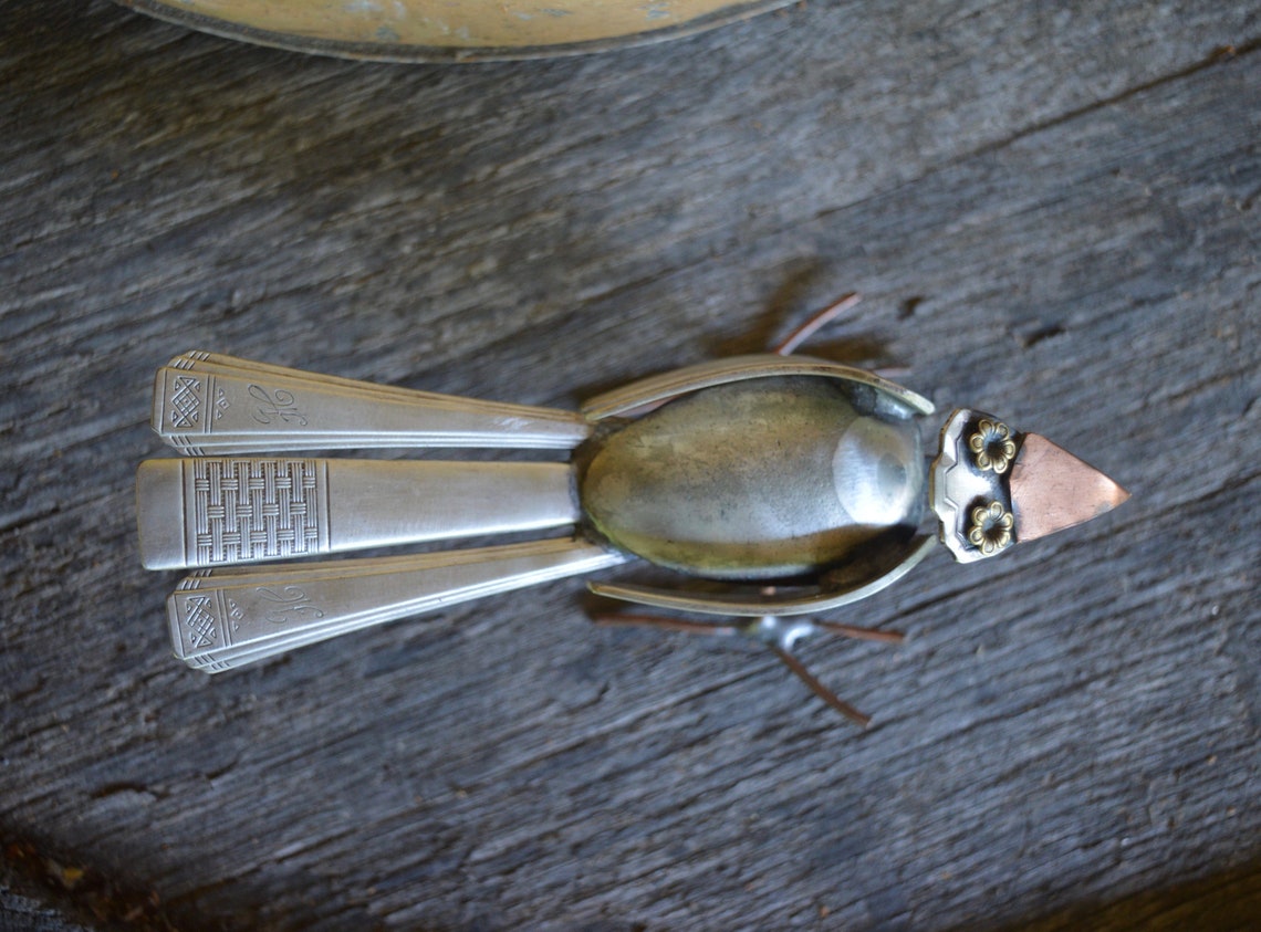 Spoon Bird Silverware Sculptures Silver Copper Eclectic Metal - Etsy