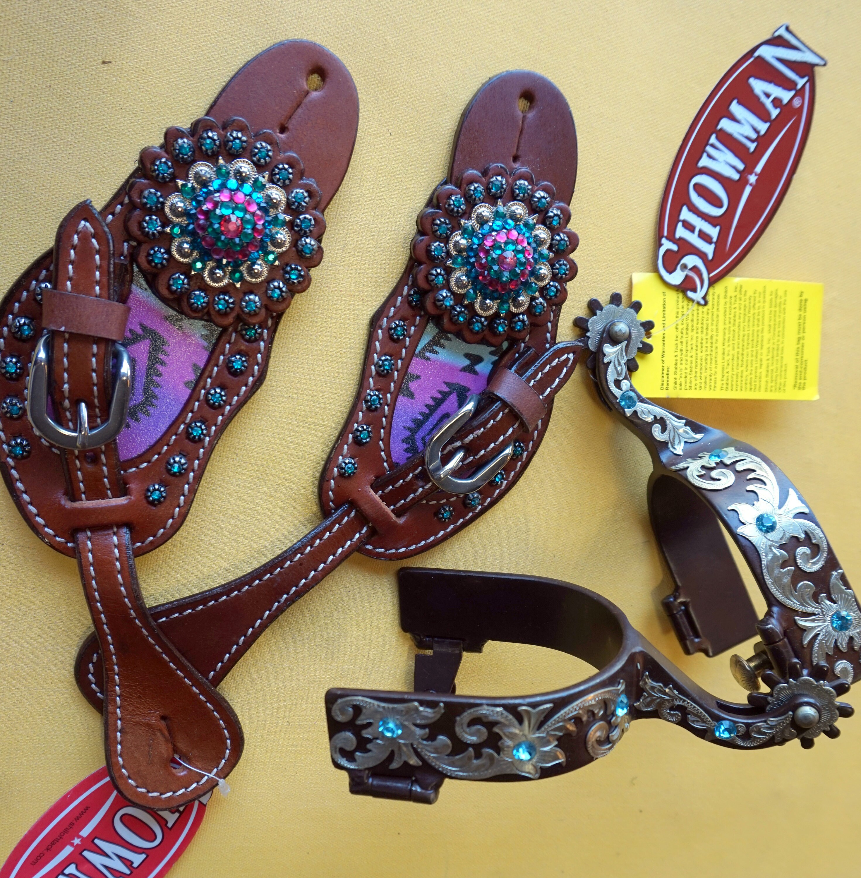 Ladies Brown Steel With Pink or Blue Crystals Show Spurs With - Etsy