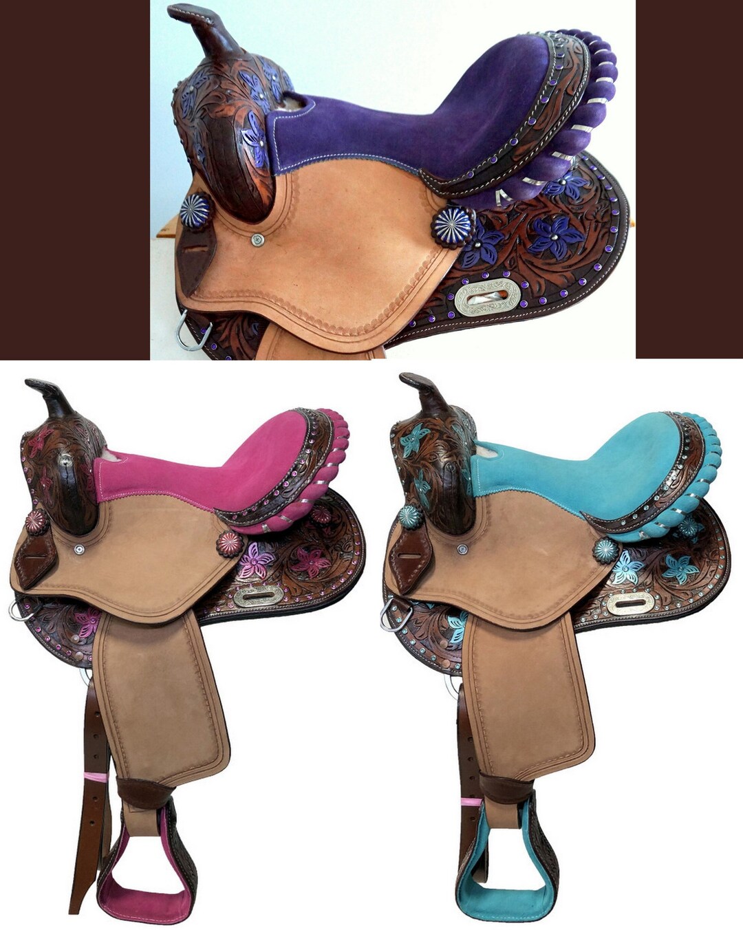 10 12 Roughout Fenders-pink Teal Turq PURPLE Suede Seat Mini Pony Show ...