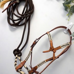 Headstall Bosal Mecate Reins Horse Full Size Headstall Bitless Bridle ...