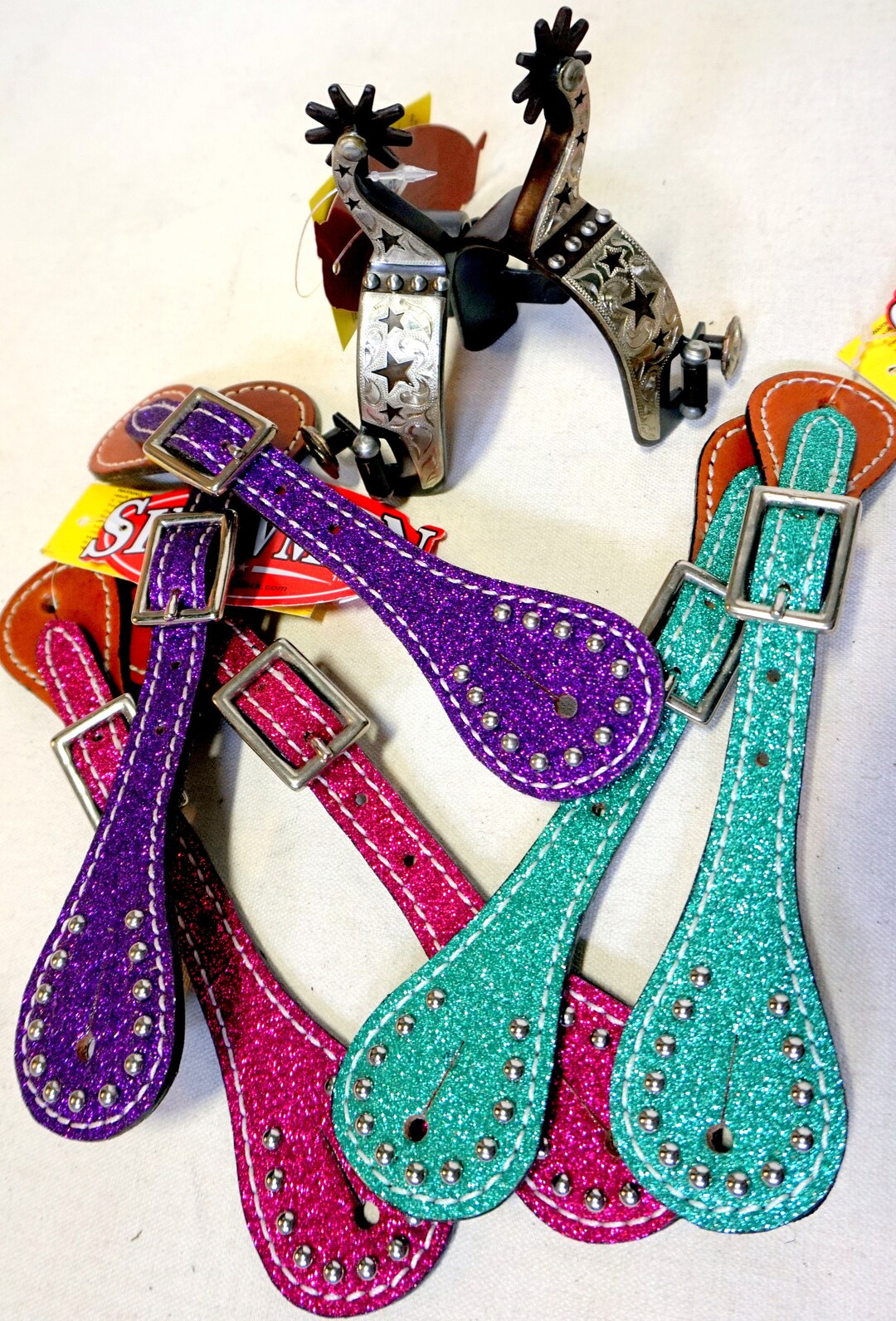Kids Youth Brown Steel With Star Cutouts Show Spurs With Spur Straps ...