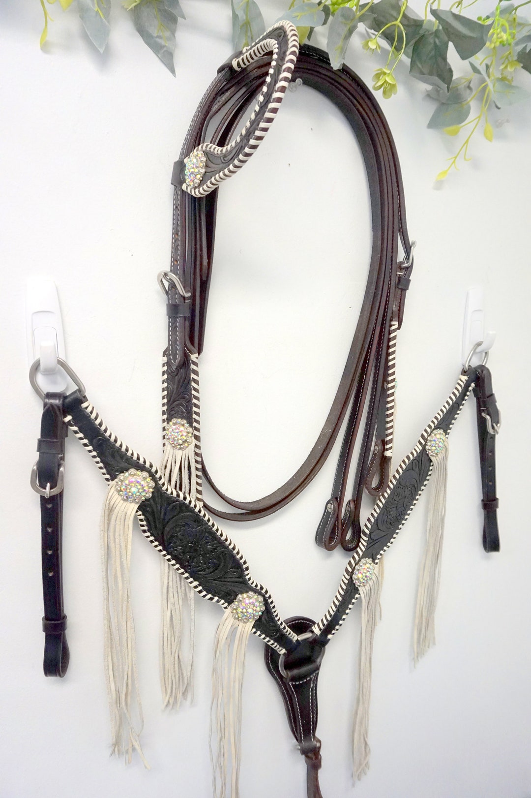 Western Cob Horse Tan or Black Leather Hand Tooled Headstall ...